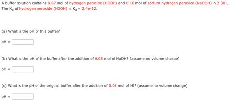 Solved A Buffer Solution Contains Mol Of Hydrogen Chegg