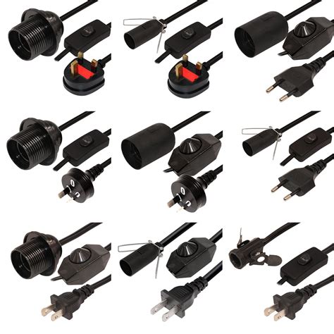 KUNCAN Black Euro 2 Pin Plug VDE Cable Gear Switch 303