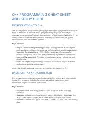 C Programming Cheat Sheet And Study Guide Key Concepts Course Hero