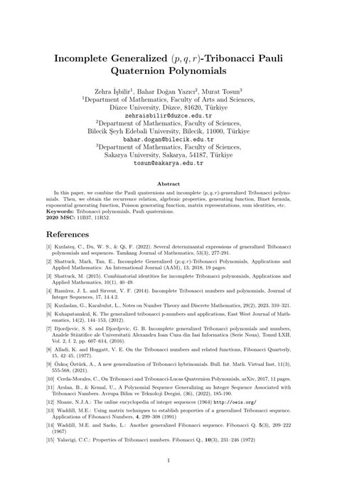Pdf Incomplete Generalized P Q R Tribonacci Pauli Quaternion Polynomials