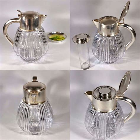 Silver Plated And Crystal Cooling Jug In Antique Serveware