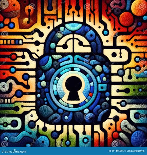 Felt Art Patchwork Secure Data Lock Symbol Representing The Ongoing Battle For Cybersecurity