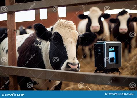 A Cow Looking Through A Fence With A Temperature Sensor Generative Ai Stock Image Image Of