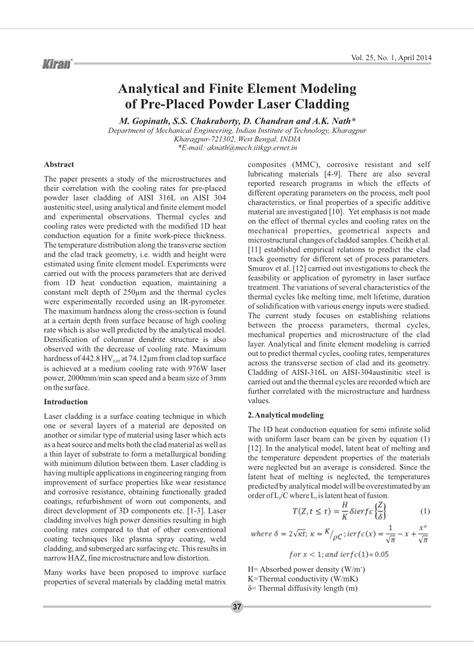 Pdf Analytical And Finite Element Modeling Of Pre Placed Powder Laser