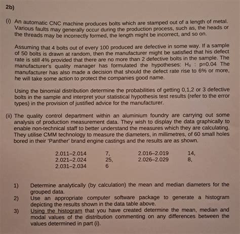 Solved 2bi ﻿an Automatic Cnc Machine Produces Bolts Which