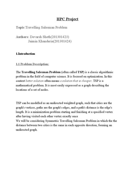 Hpc Project Travelling Salesman Problem Devarsh Sheth 201301423 Jaimin Khanderia