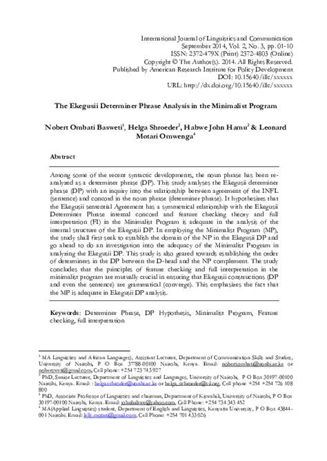 Pdf The Ekegusii Determiner Phrase Analysis In The Minimalist Program