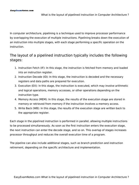 What Is The Layout Of Pipelined Instruction In Computer Architecture