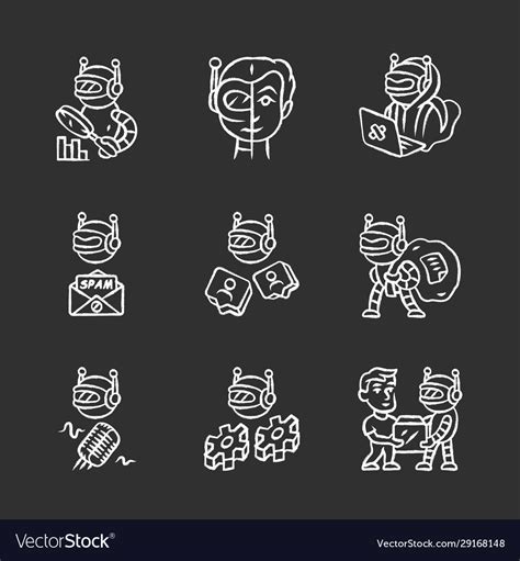 Internet Bots Chalk Icons Set Hacker Voice Spam Vector Image