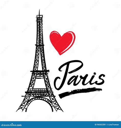 Symbol France Eiffel Tower Heart And Word Paris French Capital Stock