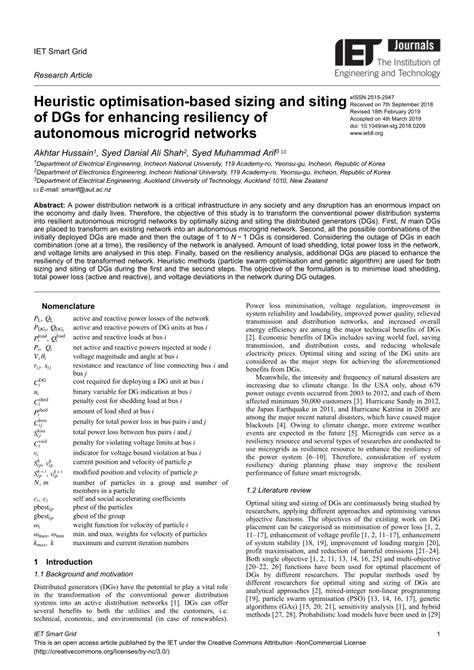 Pdf Heuristic Optimization Based Sizing And Siting Of Distributed
