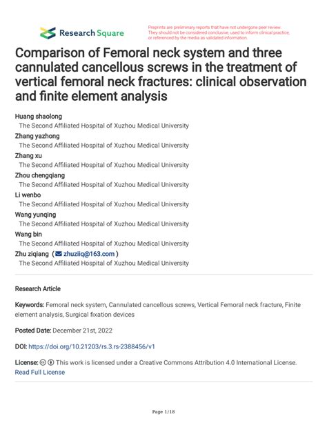 Pdf Comparison Of Femoral Neck System And Three Cannulated Cancellous