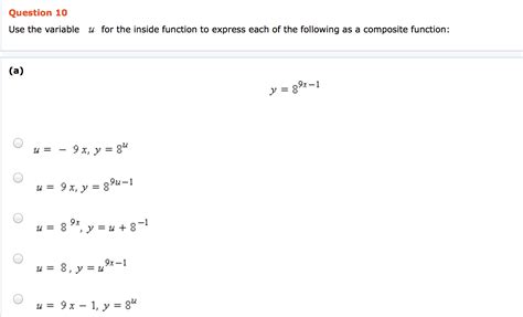 Solved Question 10 Use The Variable For The Inside Function