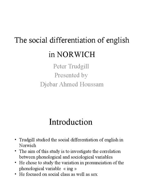 The Social Differentiation Of English In Pdf Cognition Linguistics
