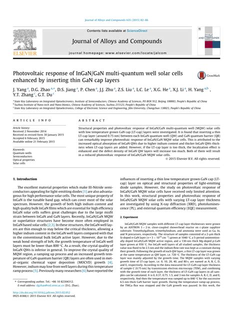 Pdf Photovoltaic Response Of Ingangan Multi Quantum Well Solar Cells Enhanced By Reducing P