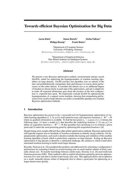 Towards Efficient Bayesian Optimization For Big Data Uni Freiburg 2