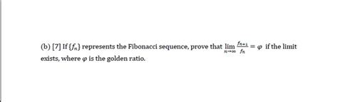 solved fn 1 b [7] if㈨ represents the fibonacci sequence