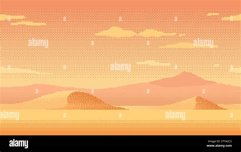 Pixel Art Nature Sand Desert Landscape Retro Cartoon 8bit Video Game