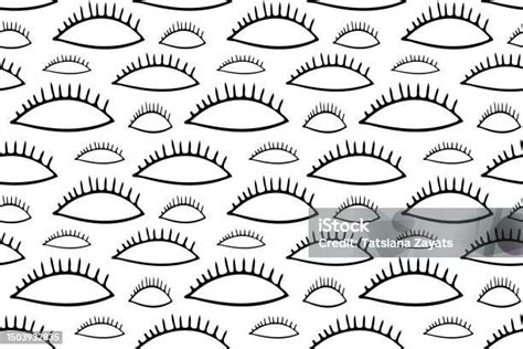 눈 간단한 낙서 배경 추상적인 손 그리기 흰색 배경에 검은색 윤곽선이 있는 매끄러운 패턴 가짜 속눈썹에 대한 스톡 벡터 아트 및 기타 이미지 Istock
