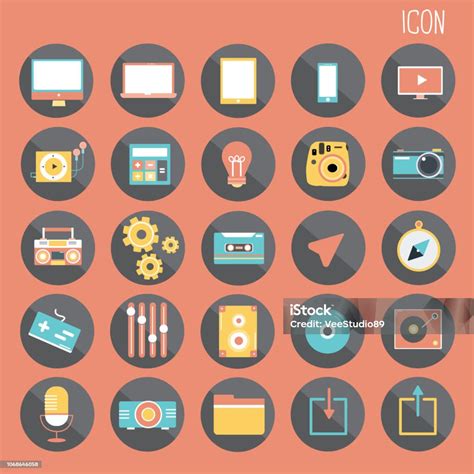 25 세트 기본 평면 디자인 소셜 미디어와 스마트폰 웹 및 모바일 응용 프로그램 다른 추상 오렌지 배경 제 2 부벡터 아이콘 일러스트 절연 가방에 대한 스톡 벡터 아트 및