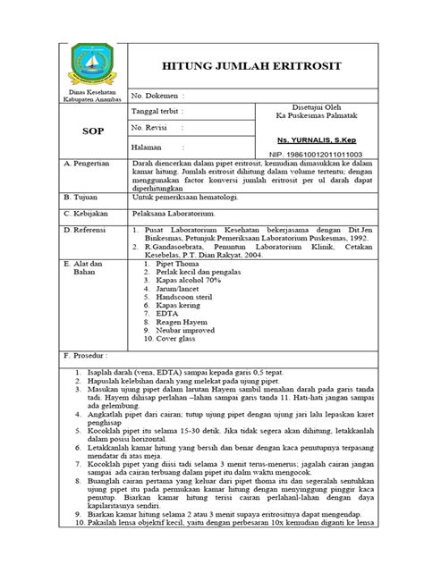 Sop Hitung Jumlah Eritrosit Pdf Sop Hitung Jumlah Eritrosit Pdf