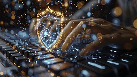 Hands Typing On A Keyboard With A Glowing Shield Representing Cyber Security And Data Protection