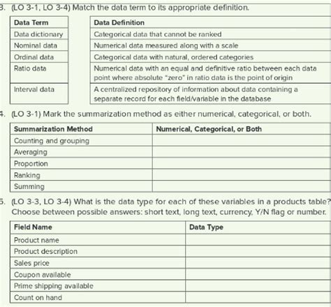 1 LO 3 1 Match The Data Examples To Its Chegg Com
