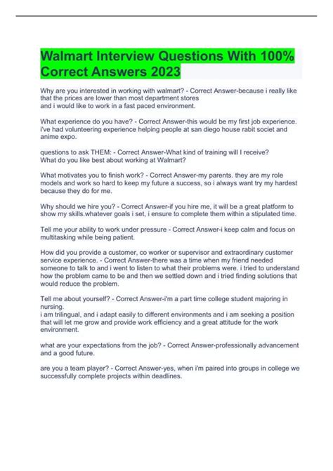 Walmart Interview Questions With 100 Correct Answers 2023 Walmart Stuvia Us