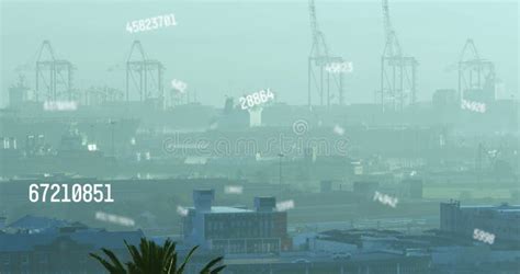 Animation Of Multiple Changing Numbers Against Aerial View Of Cityscape