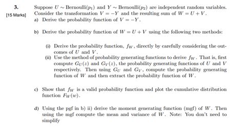 Solved Suppose U Bernoulli pı and Y Bernoulli p Chegg