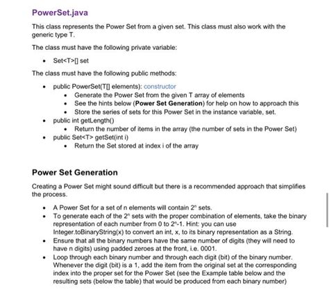 Solved Powersetjava This Class Represents The Power Set