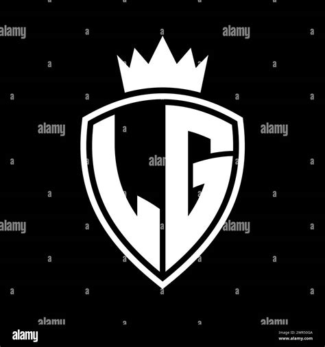 Lg Letter Bold Monogram With Shield And Crown Outline Shape With Black And White Color Design