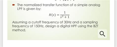 solved the normalized transfer function of a simple analog