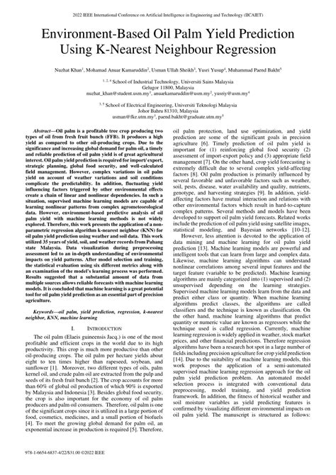 pdf environment based oil palm yield prediction using k nearest