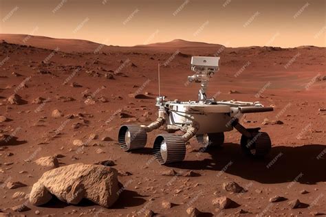 3d Illustration Of Robot In Planet Mars Explore Scenic Desert On The Red Planet Premium Ai