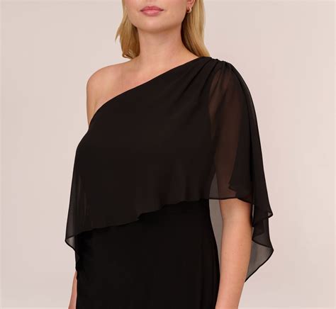 Plus Size One Shoulder Dress With Chiffon Cape In Black Adrianna Papell