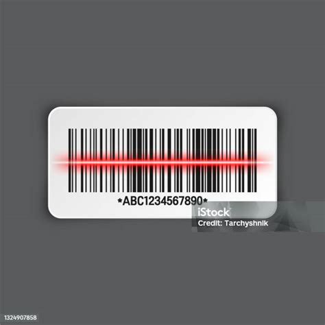 회색 배경에 사실적인 바코드 스티커 식별 추적 코드입니다 일련 번호 디지털 정보가있는 제품 Id 상점 이나 슈퍼마켓 스캔 라벨 가격 태그 벡터 일러스트레이션 바코드 스캐너에