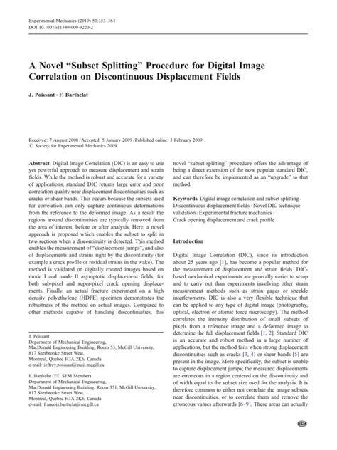 A Novel Subset Splitting Procedure For Digital Image Correlation On Discontinuous Displacement