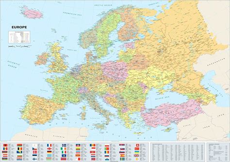 Mapa De Europa Con Banderas Papel Laminado 96 X 118 9 Cm Amazon