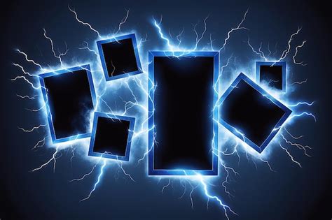 Blue Electric Lightning Frames With Thunderbolt Effect In Rectangular
