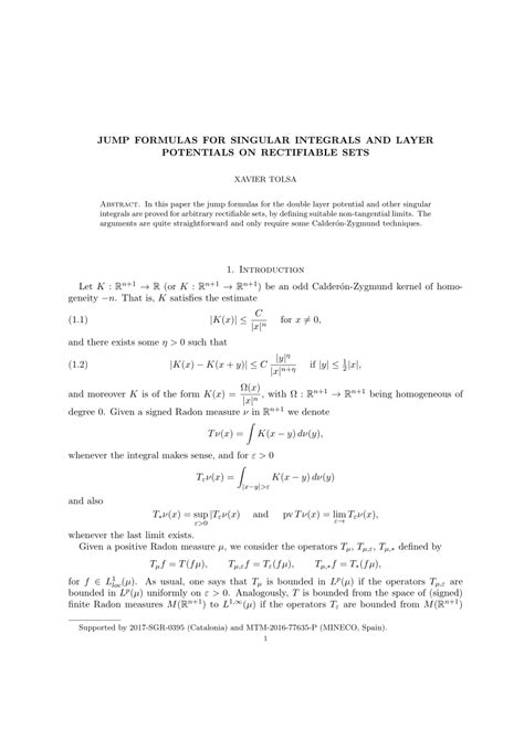 Pdf Jump Formulas For Singular Integrals And Layer Potentials On Rectifiable Sets