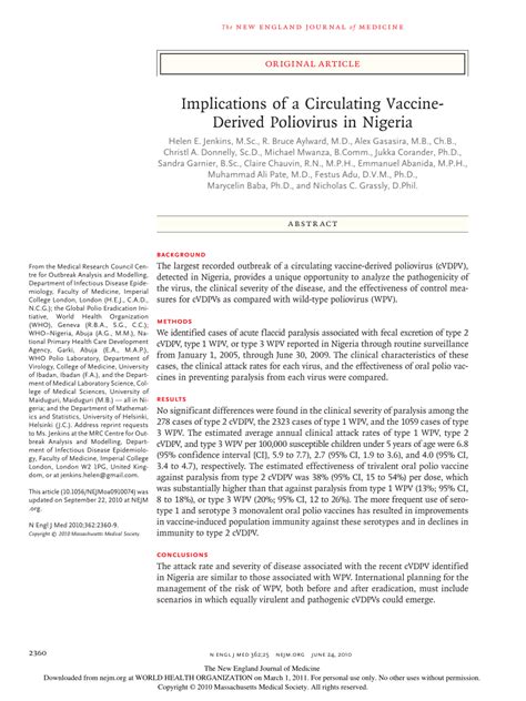 Pdf Implications Of A Circulating Vaccine Derived Poliovirus In Nigeria