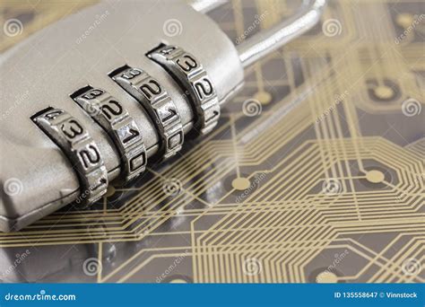Combination Silver Padlock On Digital Circuits Background Stock Image Image Of Computer