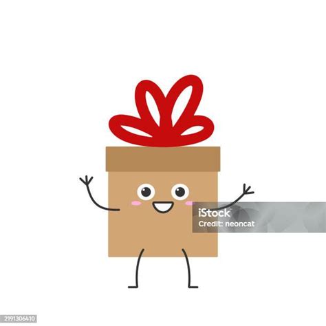 선물 상자 캐릭터 만화 인사 미소 행복 기쁨 귀여운 상징 휴일 벡터 일러스트 레이 션 0명에 대한 스톡 벡터 아트 및 기타