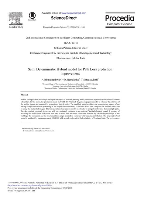 Pdf Semi Deterministic Hybrid Model For Path Loss Prediction Improvement