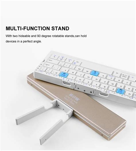 Mini Folding Bluetooth Keyboard Wireless Keypad Support3 Devices With Stand Rechargeable