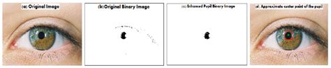 a original eye image and b binary image with thresholding c