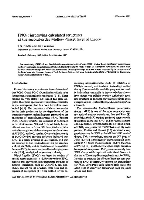 Pdf Fno2 Improving Calculated Structures At The Second Order Møller—plesset Level Of Theory