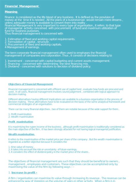 Meaning Of Financial Management Pdf Value Economics Profit