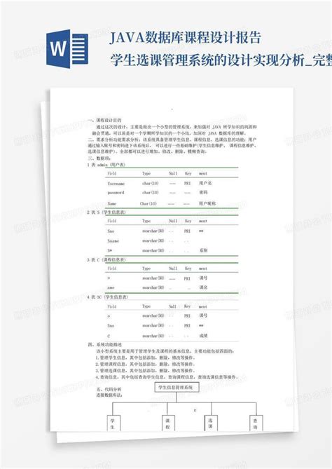java数据库课程设计报告 学生选课管理系统的设计实现分析 完整源代 Word模板下载 编号qerzdajx 熊猫办公